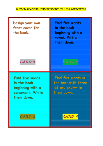 A SET OF 20 INDEPENDENT GUIDED READING ACTIVITY CARDS. | Teaching Resources