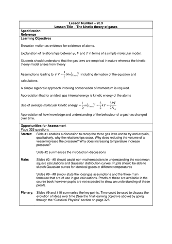 Physics A-Level Year 2 Lesson - The Kinetic Theory of Gases (PowerPoint ...