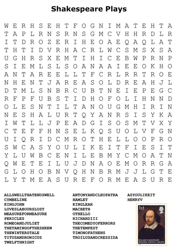 William Shakespeare Word Search Pack by sfy773 - Teaching Resources - TES