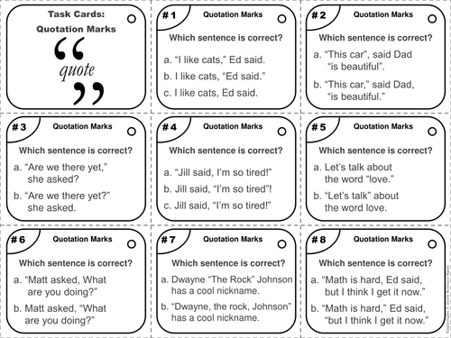 Quotation Marks Task Cards | Teaching Resources
