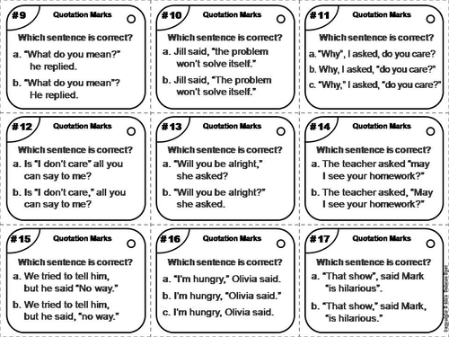 Quotation Marks Task Cards | Teaching Resources