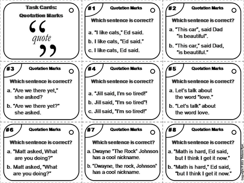 Quotation Marks Task Cards | Teaching Resources