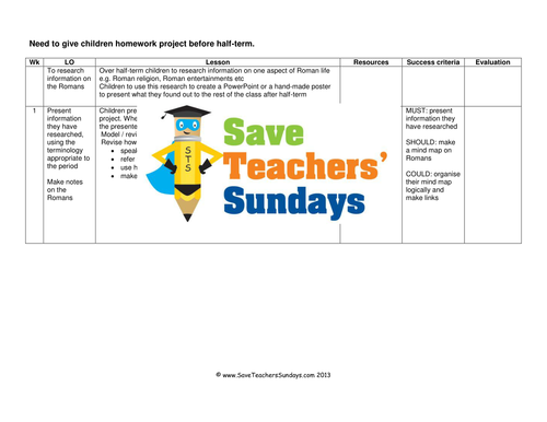 Romans Homework Project and Presentation KS2 Lesson Plan and Worksheet ...
