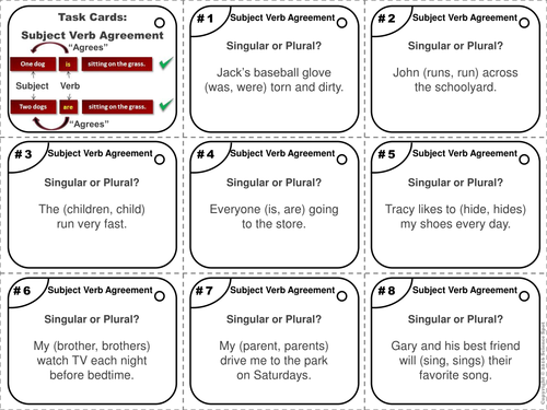 Subject Verb Agreement Task Cards | Teaching Resources