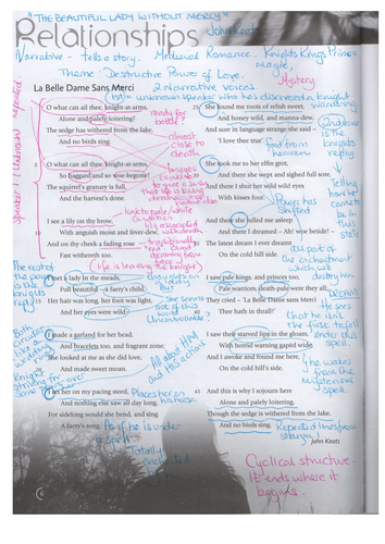 LA BELLE DAME SANS MERCI KEATS Relationships Collection GCSE Activities ...