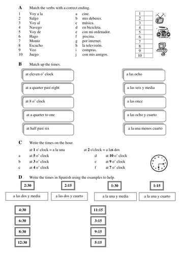 ¿A qué hora ..... + activity? What time do you go out? by wylamuk - UK ...