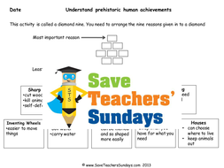 Diamond Nine On Prehistoric Human Achievements KS2 Lesson Plan and ...