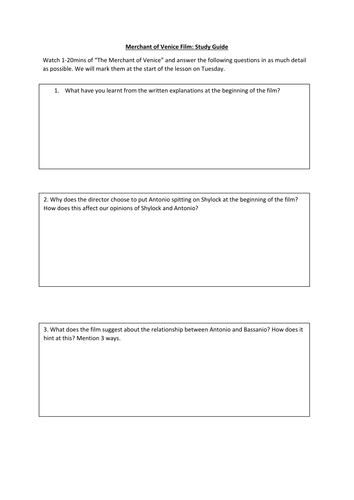 The Merchant of Venice activities aimed at CIE IGCSE | Teaching Resources