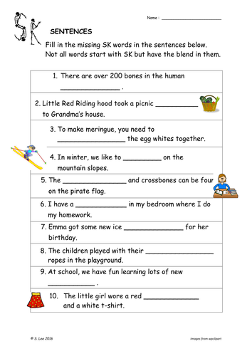 SK Blends worksheet | Teaching Resources
