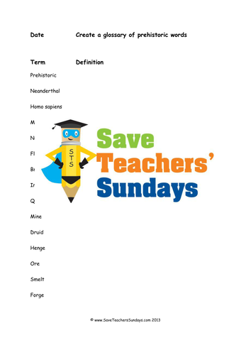 Create Glossary Of Prehistoric Words KS2 Lesson Plan and Worksheet ...