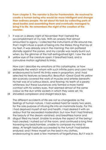 GCSE English Language Paper 1 Vocab work and Q1 Frankenstein ...