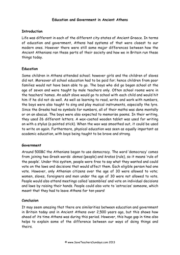 School and Democracy in Ancient Greece KS2 Lesson Plan, Text and ...