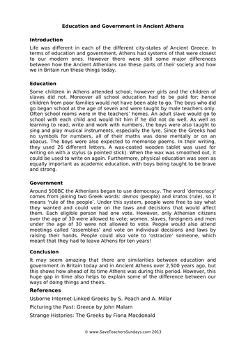 School and Democracy in Ancient Greece KS2 Lesson Plan, Text and ...