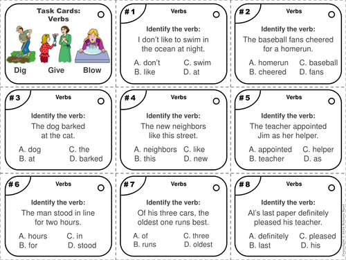 Verbs Task Cards | Teaching Resources