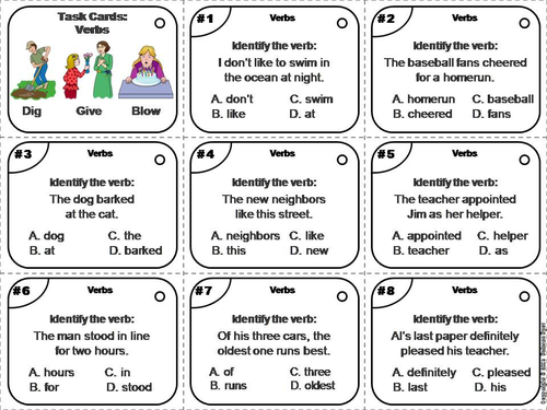 Verbs Task Cards | Teaching Resources