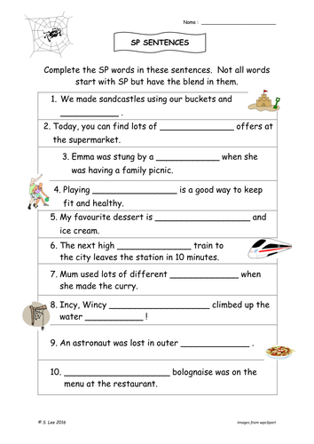 SP Blends worksheets | Teaching Resources