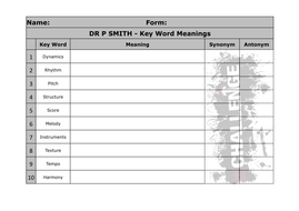 Music Key Words ELEMENTS | Teaching Resources