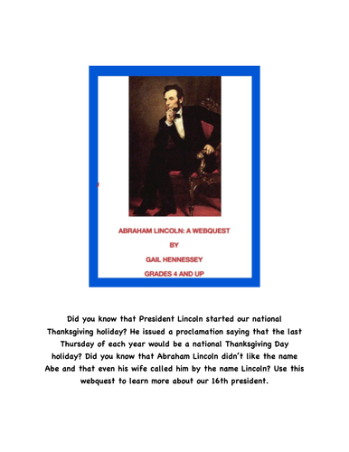 Abraham Lincoln: A Webquest | Teaching Resources