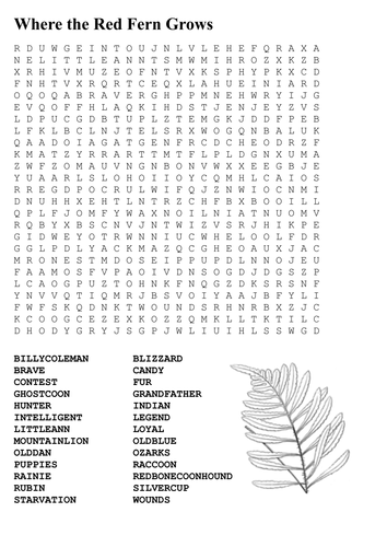 Where the Red Fern Grows Word Search | Teaching Resources