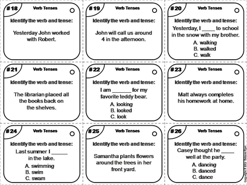 Verb Tenses Task Cards | Teaching Resources