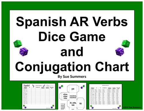 Spanish AR Verbs Dice Game and Conjugation Chart Worksheet | Teaching ...
