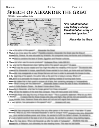 Alexander the Great Primary Source Worksheet (Greece) | Teaching Resources