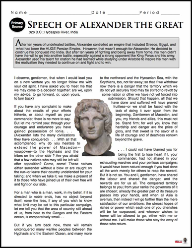 Alexander the Great Primary Source Worksheet (Greece) | Teaching Resources