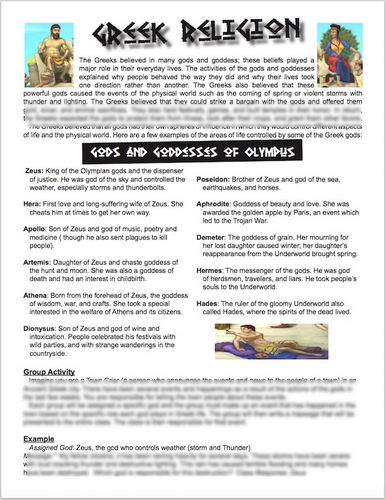 Greek Gods Small Group Activity | Teaching Resources
