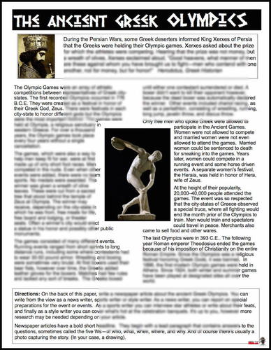 Ancient Greek Olympics Activity | Teaching Resources