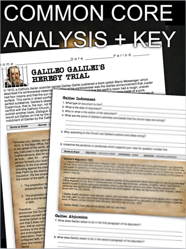 Galileo Primary Source Activity: Galileo's Indictment by the Catholic ...