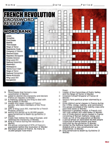 French Revolution Crossword Puzzle Review | Teaching Resources