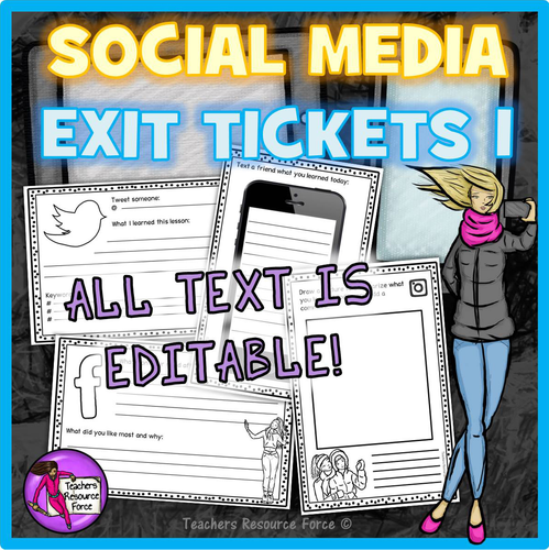 Social Media EDITABLE Exit Tickets by TeachersResourceForce - Teaching ...