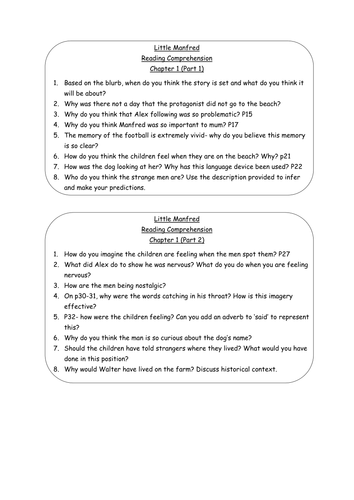 Little Manfred Comprehension Questions | Teaching Resources