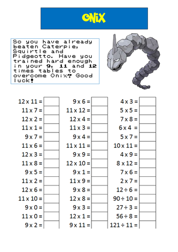Pokemon times table tests | Teaching Resources