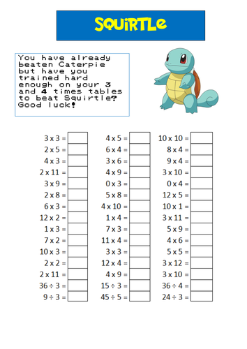 Pokemon times table tests | Teaching Resources