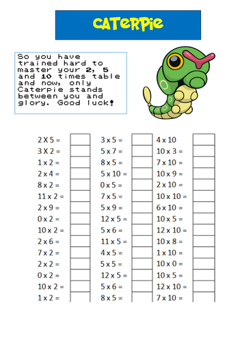 Pokemon times table tests | Teaching Resources