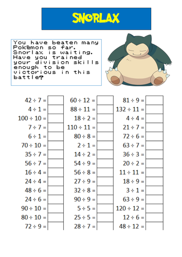 Pokemon times table tests | Teaching Resources
