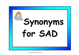 Synonyms display vocabulary cards for happy and sad | Teaching Resources