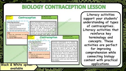 KS4 AQA GCSE Biology (Science) Contraceptive Lesson | Teaching Resources