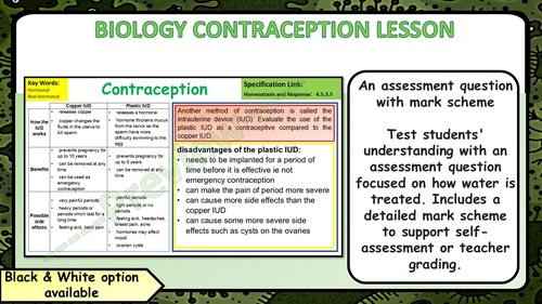 KS4 AQA GCSE Biology (Science) Contraceptive Lesson | Teaching Resources