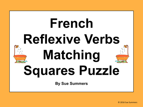 French Reflexive Verbs 4 x 4 Matching Squares Puzzle | Teaching Resources