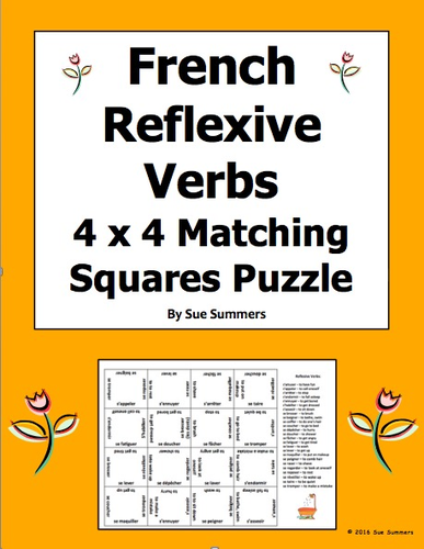 French Reflexive Verbs 4 x 4 Matching Squares Puzzle | Teaching Resources