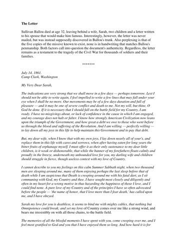 Sullivan Ballou Story Pack | Teaching Resources