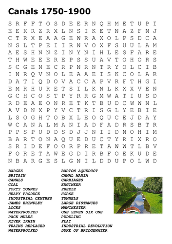 Canals 1750-1900 Industrial Revolution Word Search | Teaching Resources