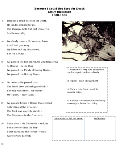 Because I Could Not Stop For Death | Teaching Resources