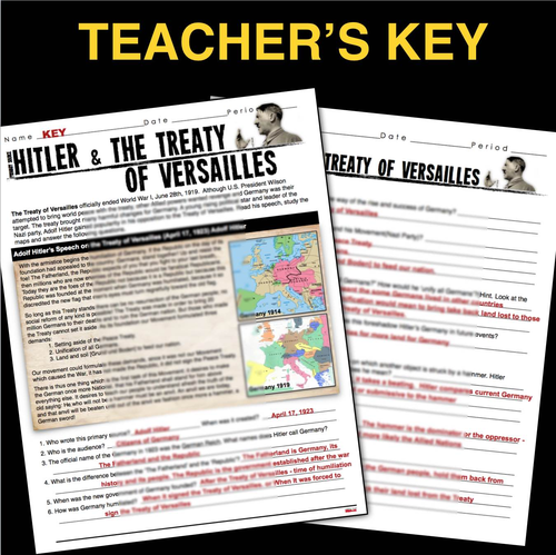 World War I Hitler vs Treaty of Versailles Primary Source Analysis (WWI ...