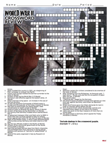 World War II Crossword Puzzle Review (WWII) | Teaching Resources