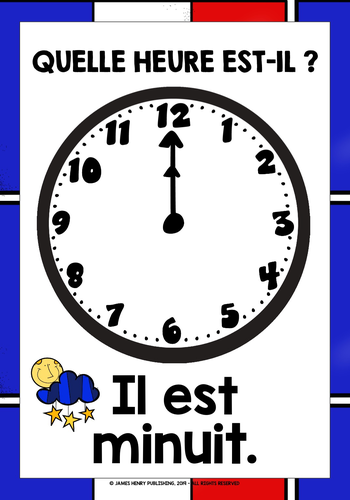 FRENCH TELLING TIME FLASHCARDS POSTERS #1 | Teaching Resources