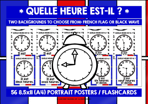 FRENCH TELLING TIME FLASHCARDS POSTERS #1 | Teaching Resources
