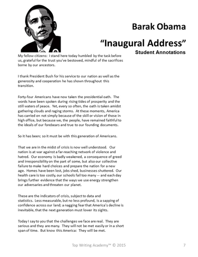 Black History Month Barak Obama Inaugural Address Close Reading Unit ...